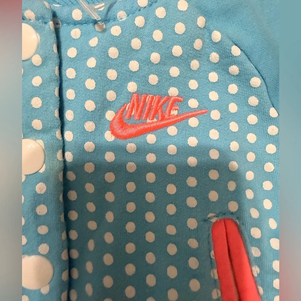 Nike | Jackets & Coats | Nike Light Blue Polka Dot Jacket With White ...